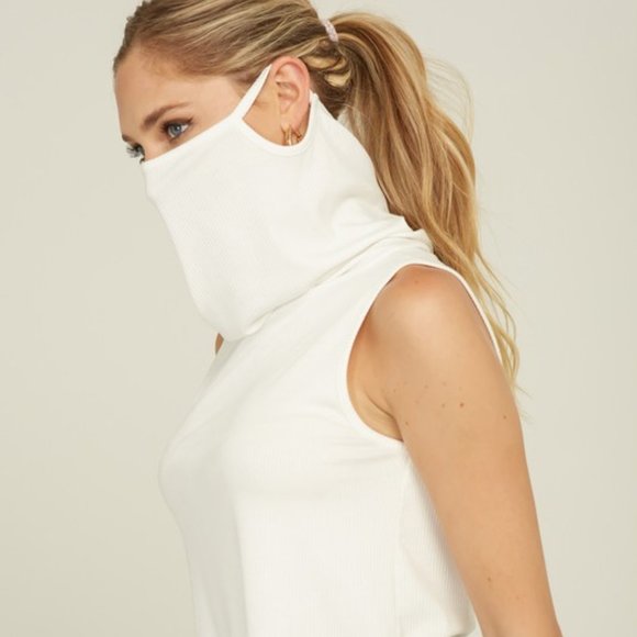 Tops | Rib Sleeveless Cropped Tank Top Wturtle Neck Mask | Poshmark